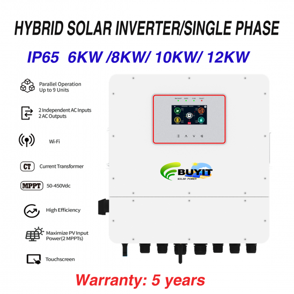 IP65 Hybrid solar inverter /single phase/ 6kw/8kw/10kw/12kw -Warranty 5 ...